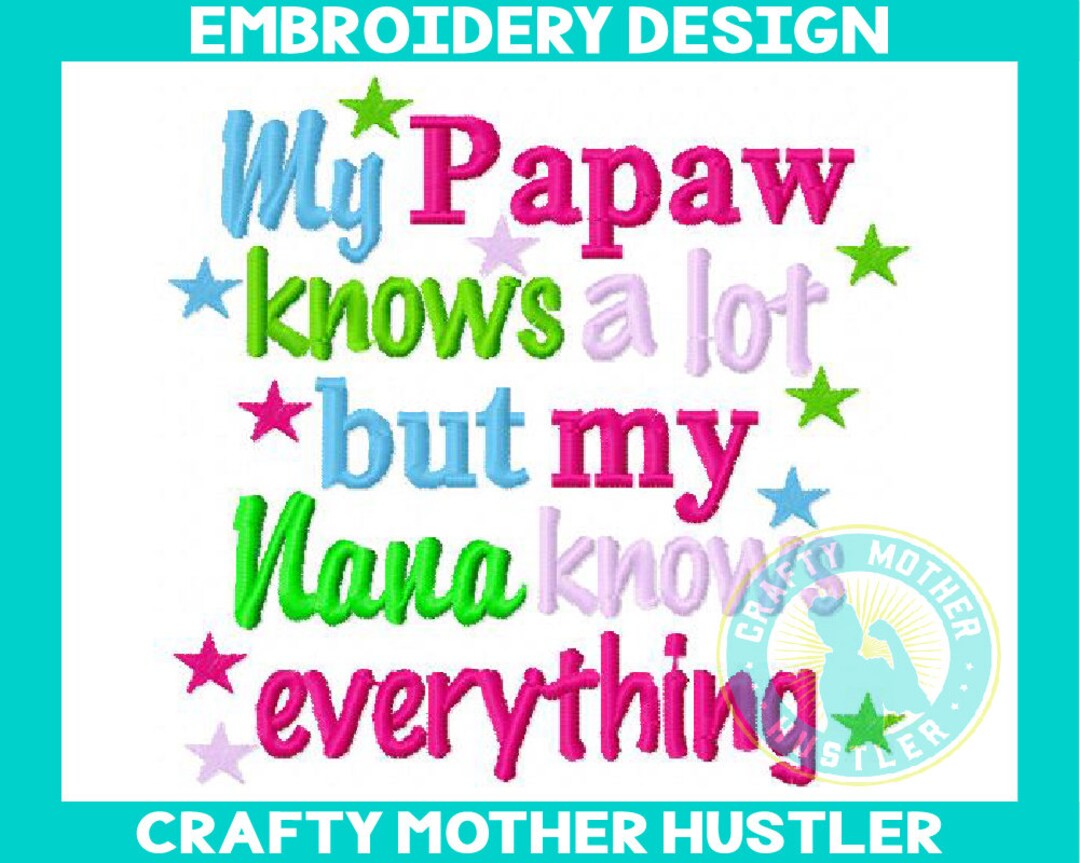 Papaw Nana Saying Embroidery Design for 4x4 5x7 Hoops (digital Download ...