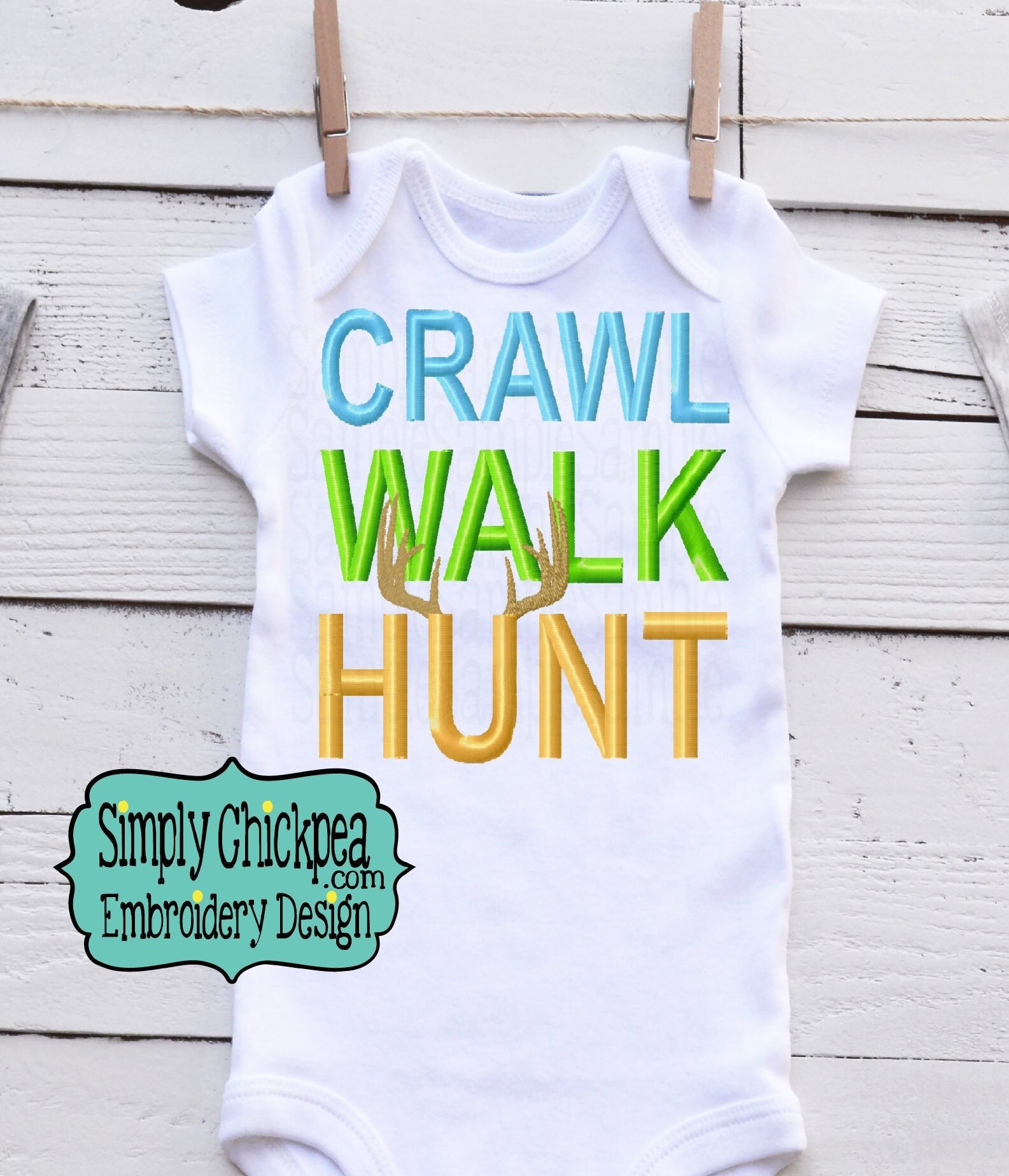 Crawl Walk Hunt Embroidery Design Deer Hunting Design Baby | Etsy