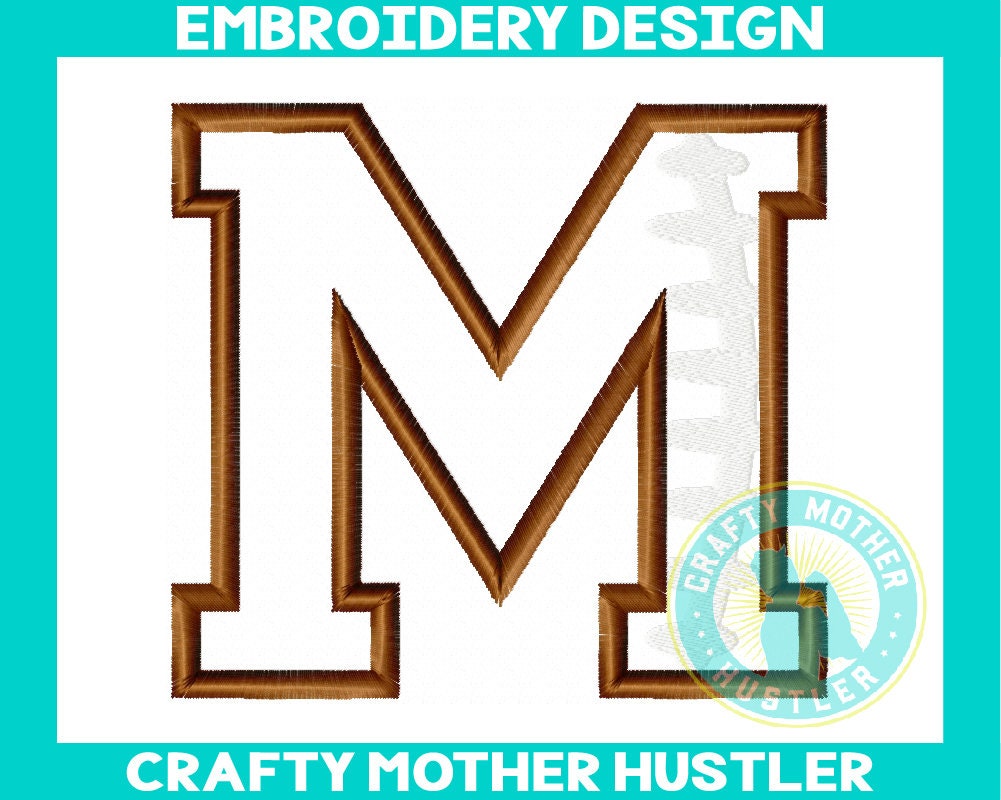 Applique Letter M Football Embroidery Design, Monogram Name Design ...
