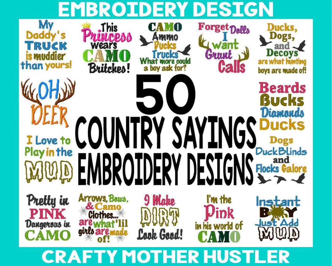 Country Sayings Embroidery Design Bundle 2, Deer Hunting, Camo Saying ...
