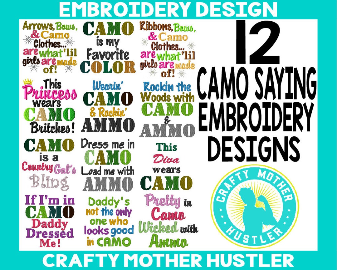 Camo Sayings Collection Country Embroidery Design Bundle, Perfect for ...