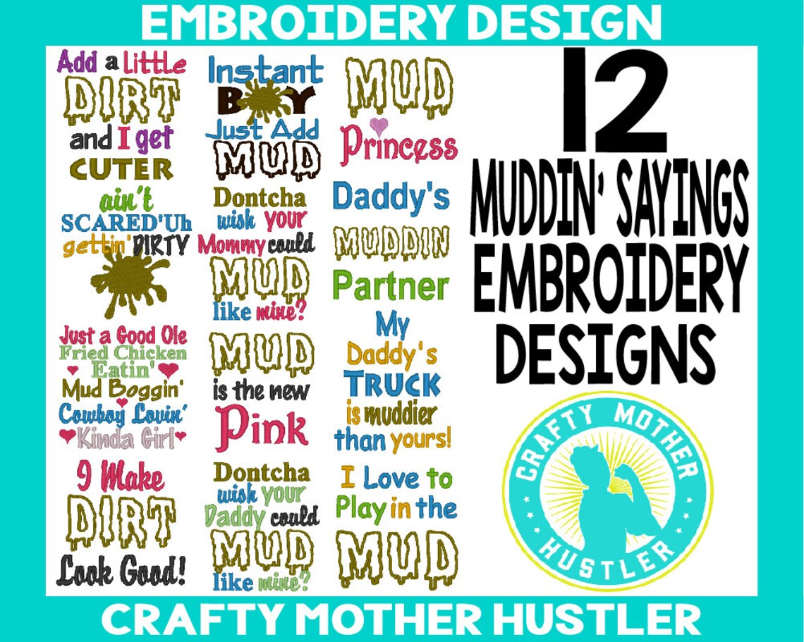 Muddin' Country Saying Embroidery Design Bundle Mudding | Etsy