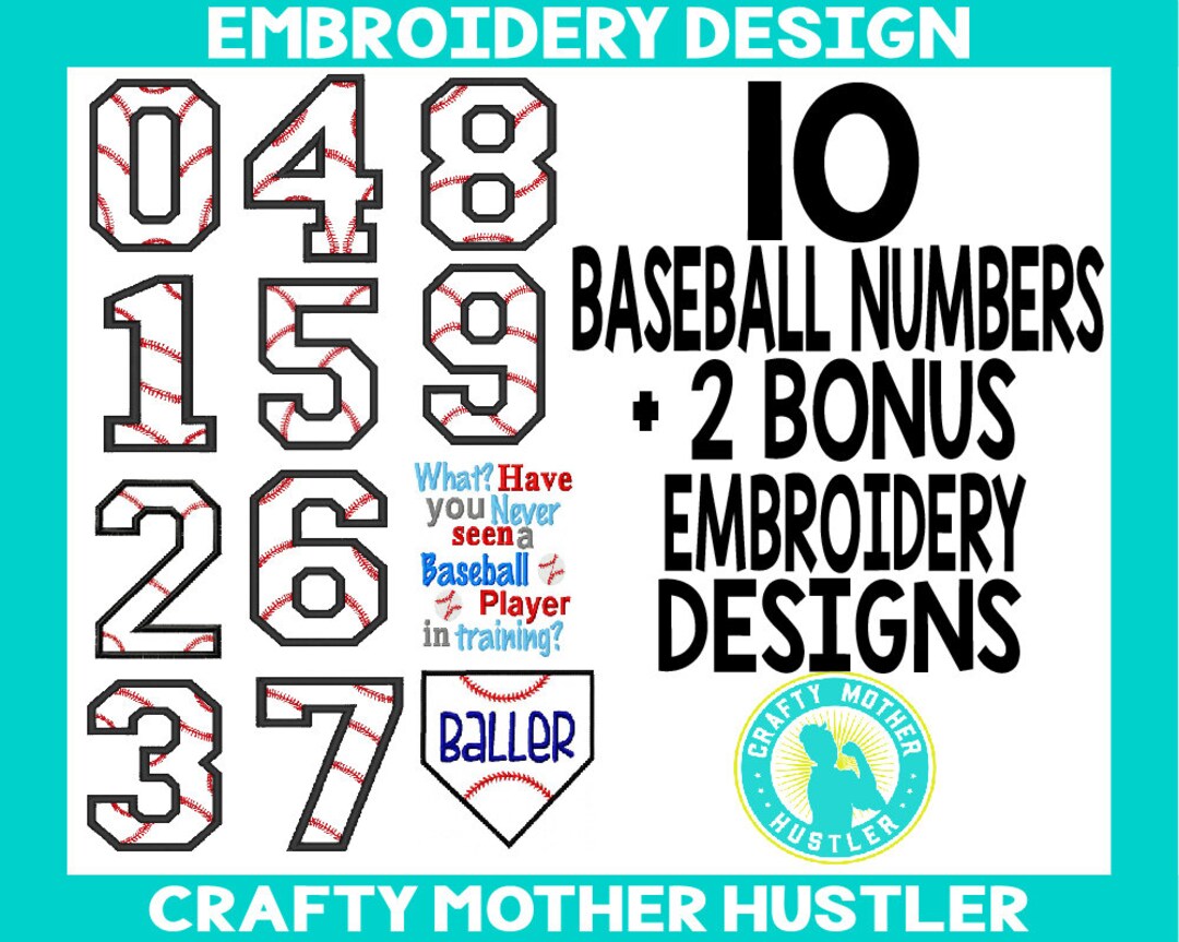 Baseball Numbers Applique Embroidery Design Bundle: Varsity Font (4x4 ...