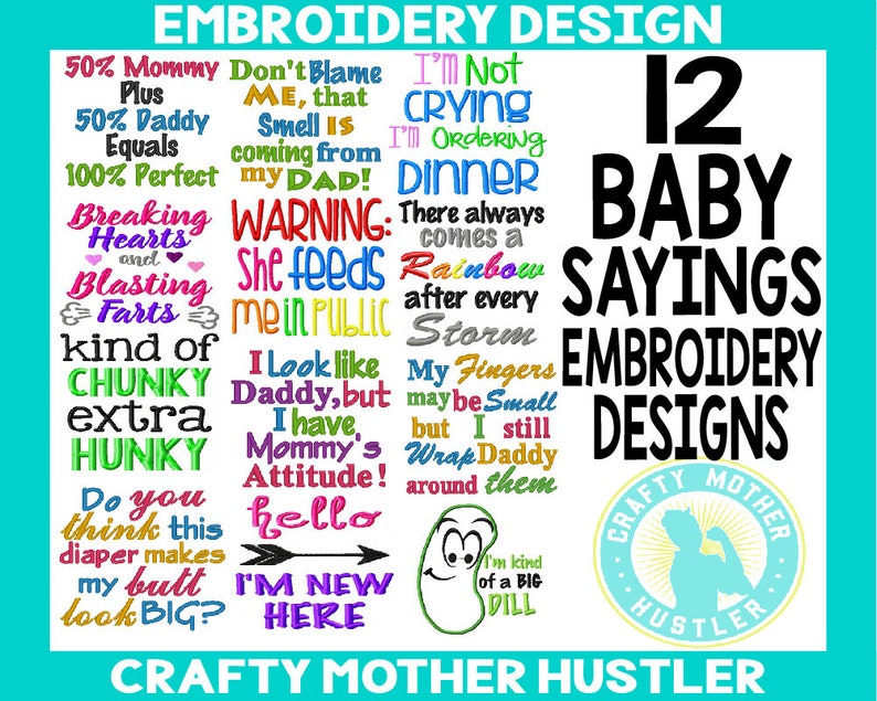 Baby Sayings Embroidery Design Bundle: 4x4 & 5x7 Hoops (instant ...