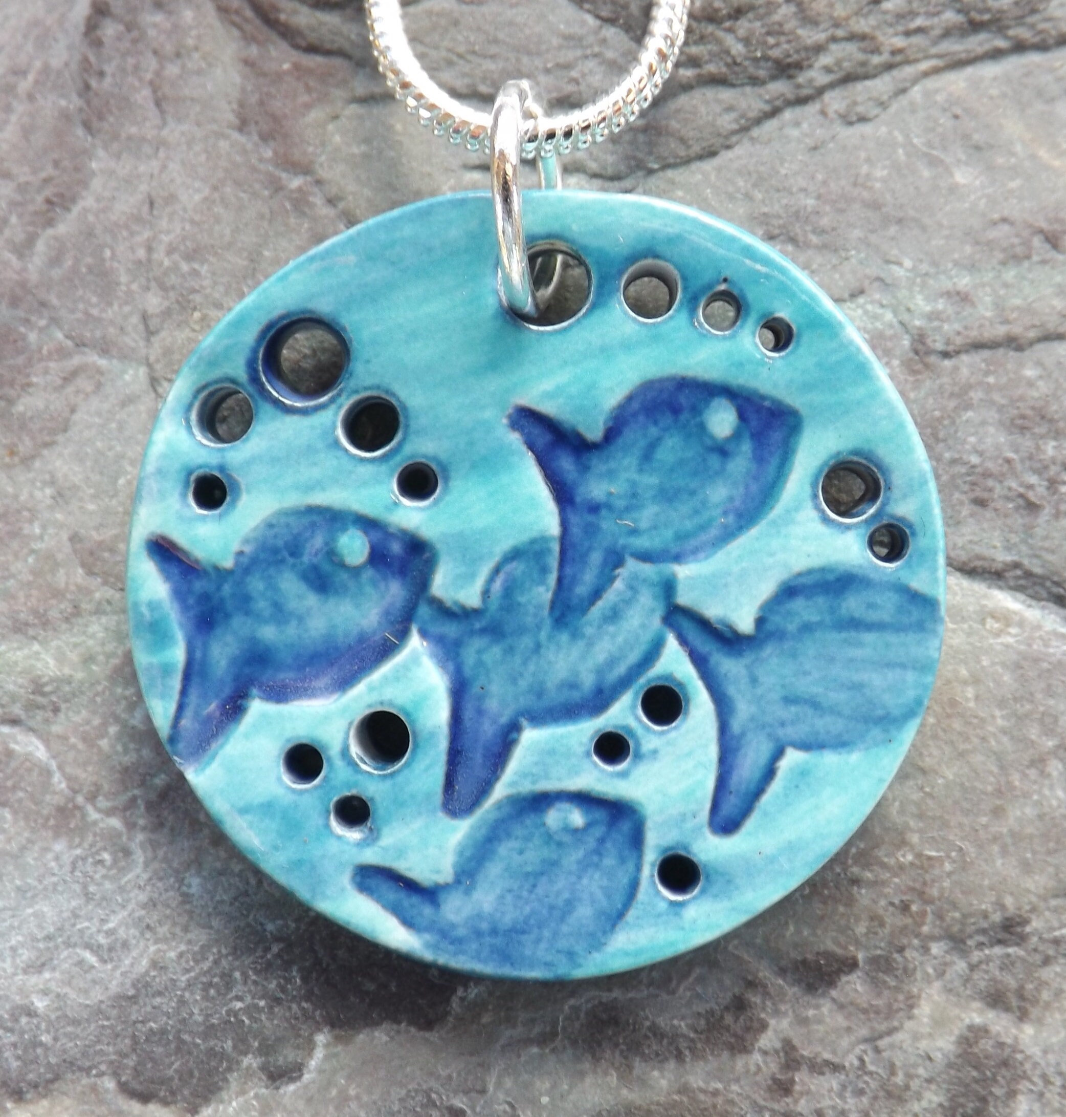 Handmade Ceramic Fish and Bubbles Pendant in Turquoise Blue - Etsy New ...