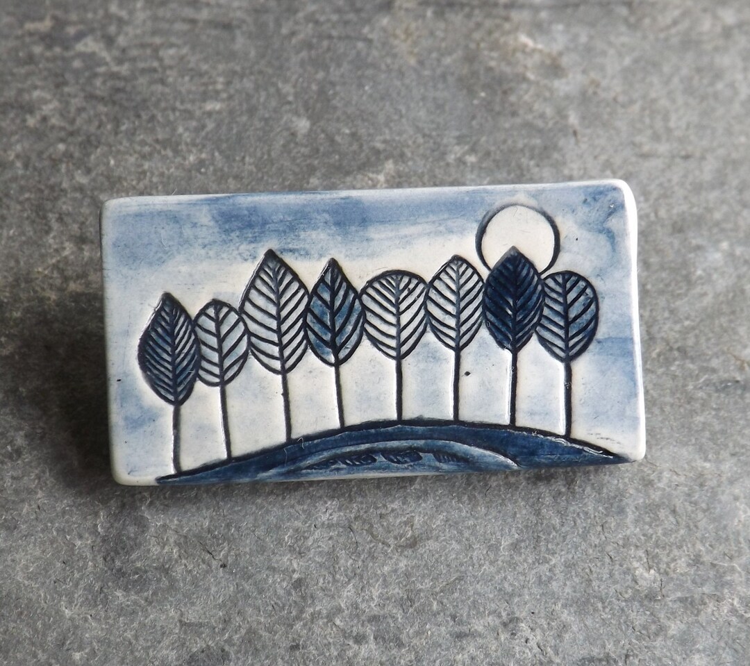 Handmade Ceramic Trees Brooch in Blue - Etsy