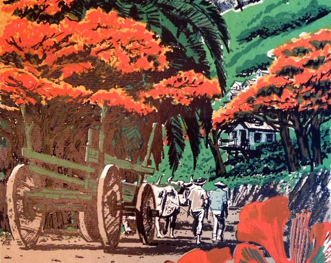 Vintage 1950s - 1960s Puerto Rico Pava Prints "escena Campestre ...