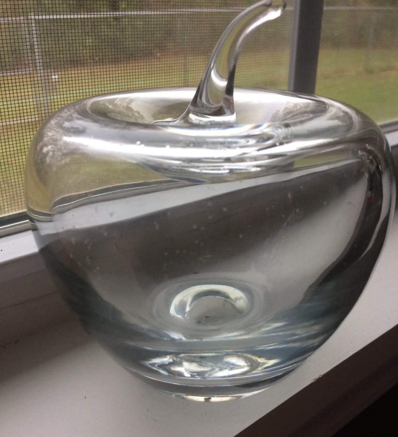 Vintage Crystal Blenko Lea Glass Apple Paperweight Art Glass Hand Blown ...