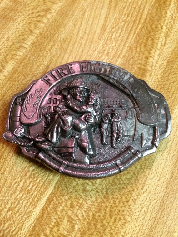 Vintage New Pewter Fireman Firefighter Belt Buckle Rescuing | Etsy