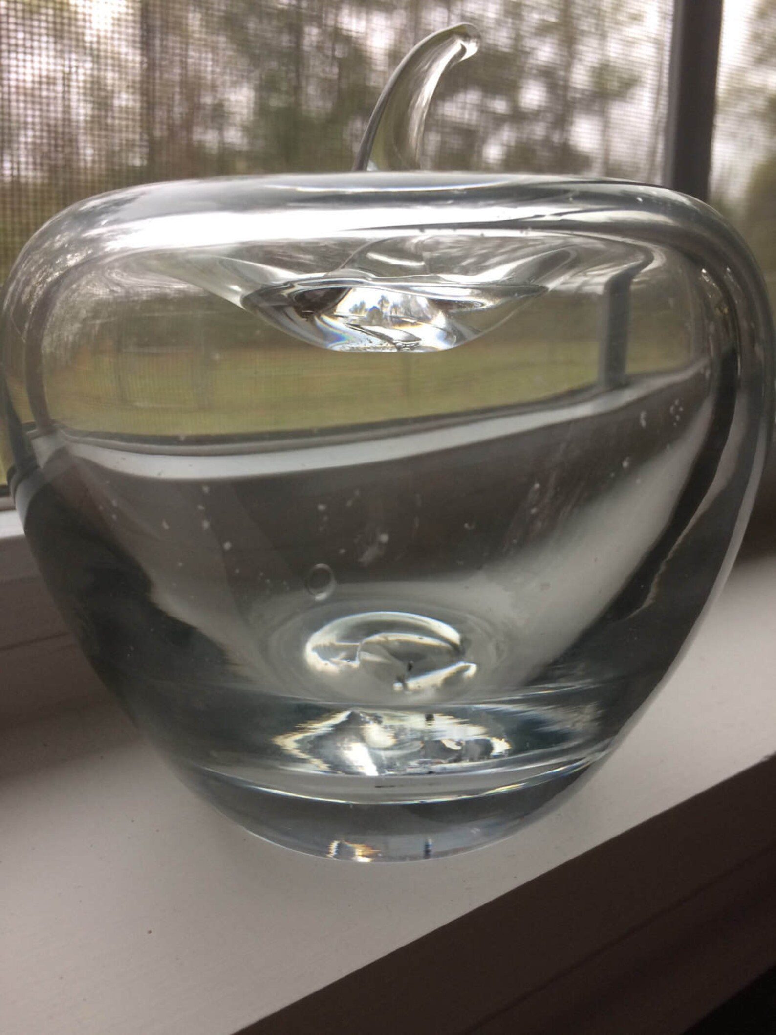 Vintage Crystal Blenko Lea Glass Apple Paperweight Art Glass Hand Blown ...