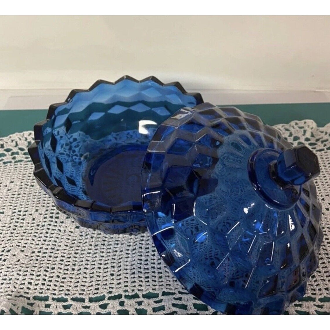 Vintage Indiana Cobalt Glass Candy Dish W/lid Whitehall Pattern - Etsy