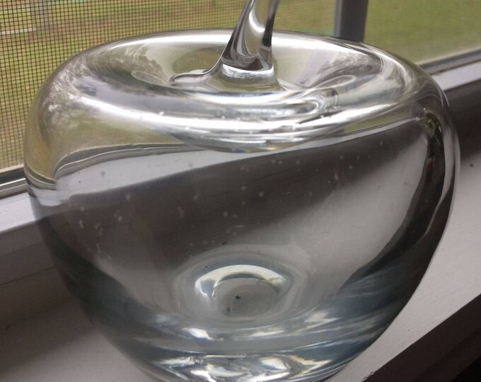 Vintage Crystal Blenko Lea Glass Apple Paperweight Art Glass Hand Blown ...