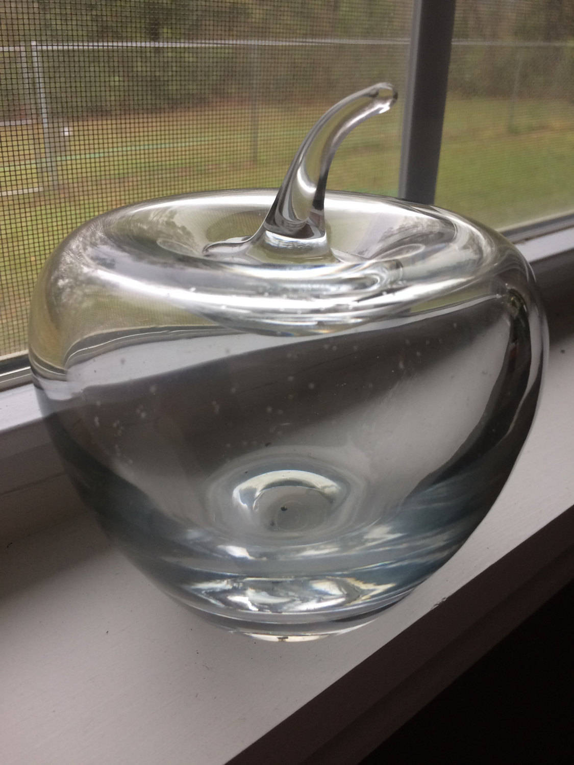 Vintage Crystal Blenko Lea Glass Apple Paperweight Art Glass Hand Blown ...