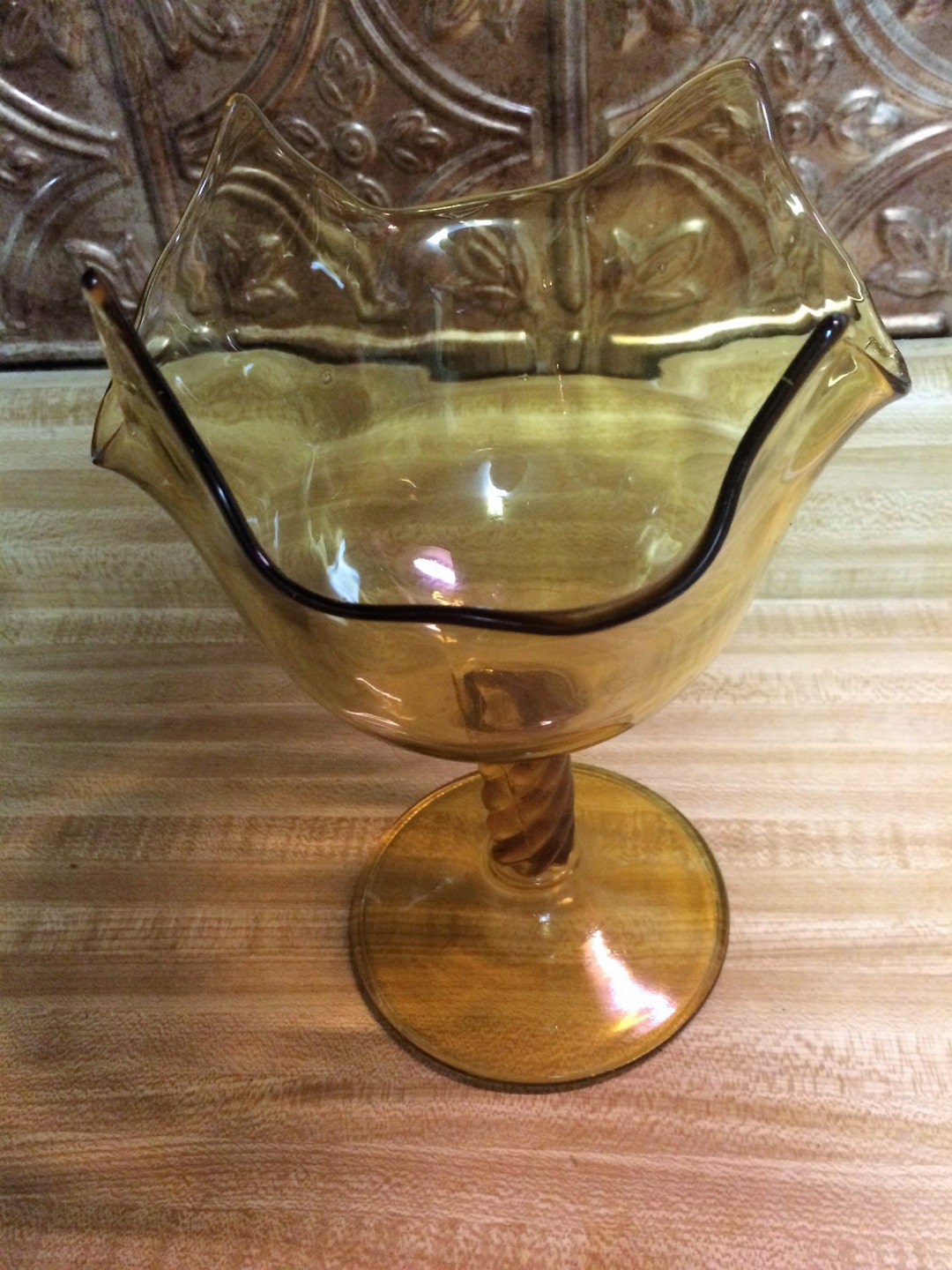 Amber Hankerchief Vase 4 Petal Pedestal Mid Century Retro 1960's - Etsy