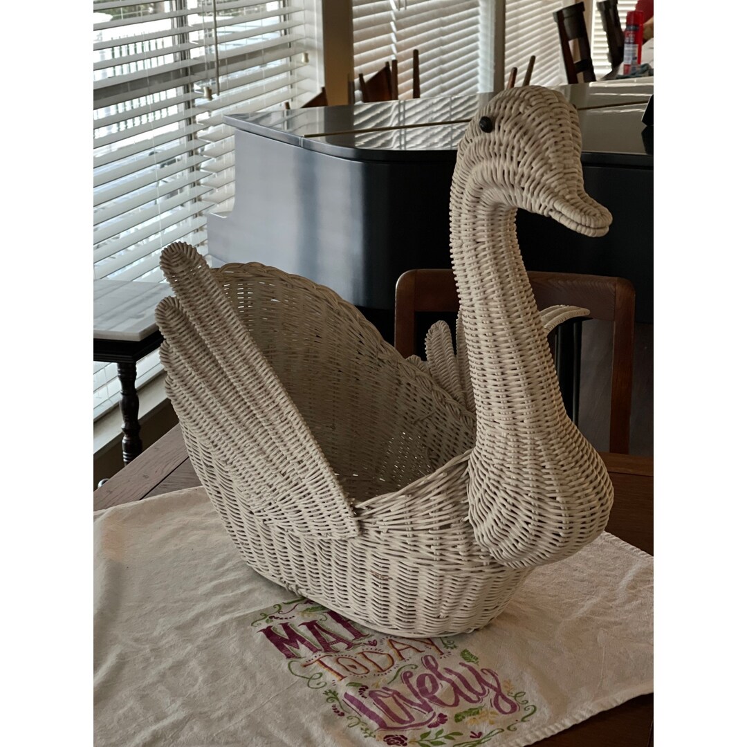 Mid Century Woven Rattan Swan Form Basket Artisan Italy - Etsy