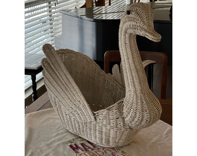 Mid Century Woven Rattan Swan Form Basket Artisan Italy - Etsy