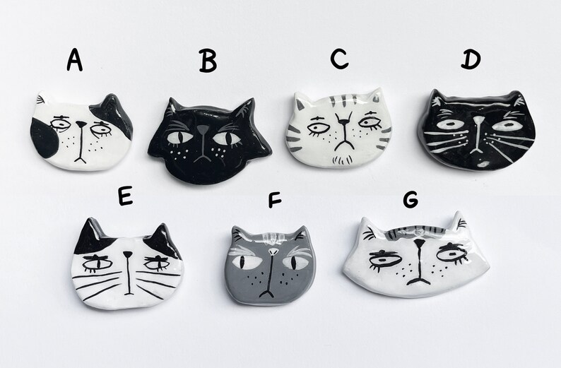 Cute Handmade Sad Face Clay Pins Cat - Etsy