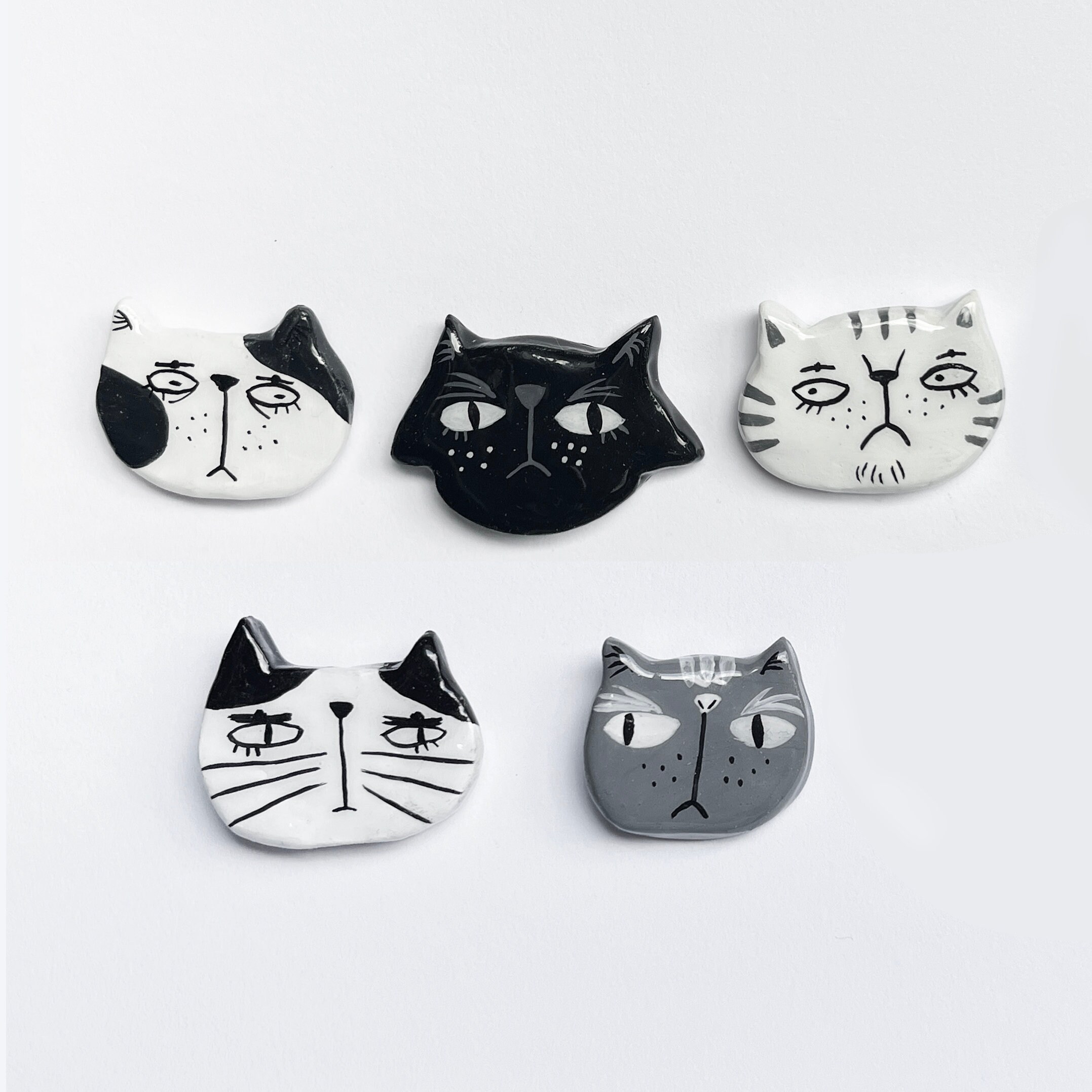 Cute Handmade Sad Face Clay Pins Cat - Etsy