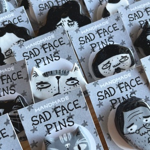 Cute Handmade Sad Face Clay Pins Cat - Etsy