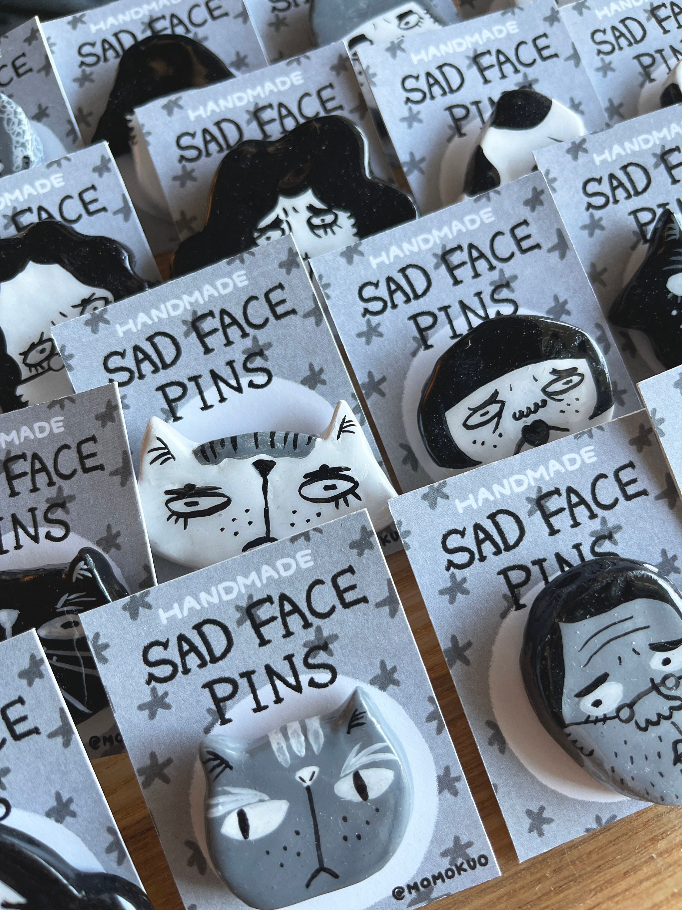 Cute Handmade Sad Face Clay Pins Cat - Etsy