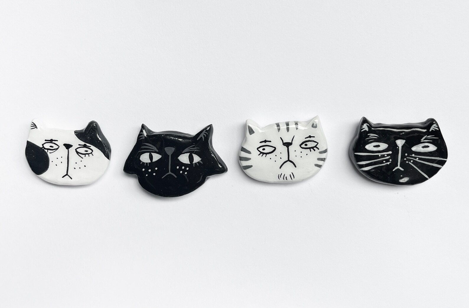 Cute Handmade Sad Face Clay Pins Cat - Etsy