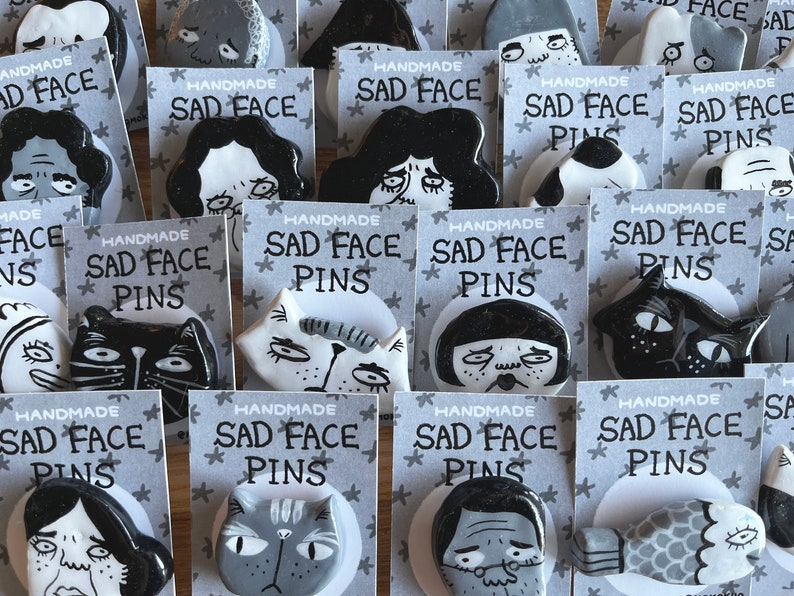 Cute Handmade Sad Face Clay Pins Cat - Etsy
