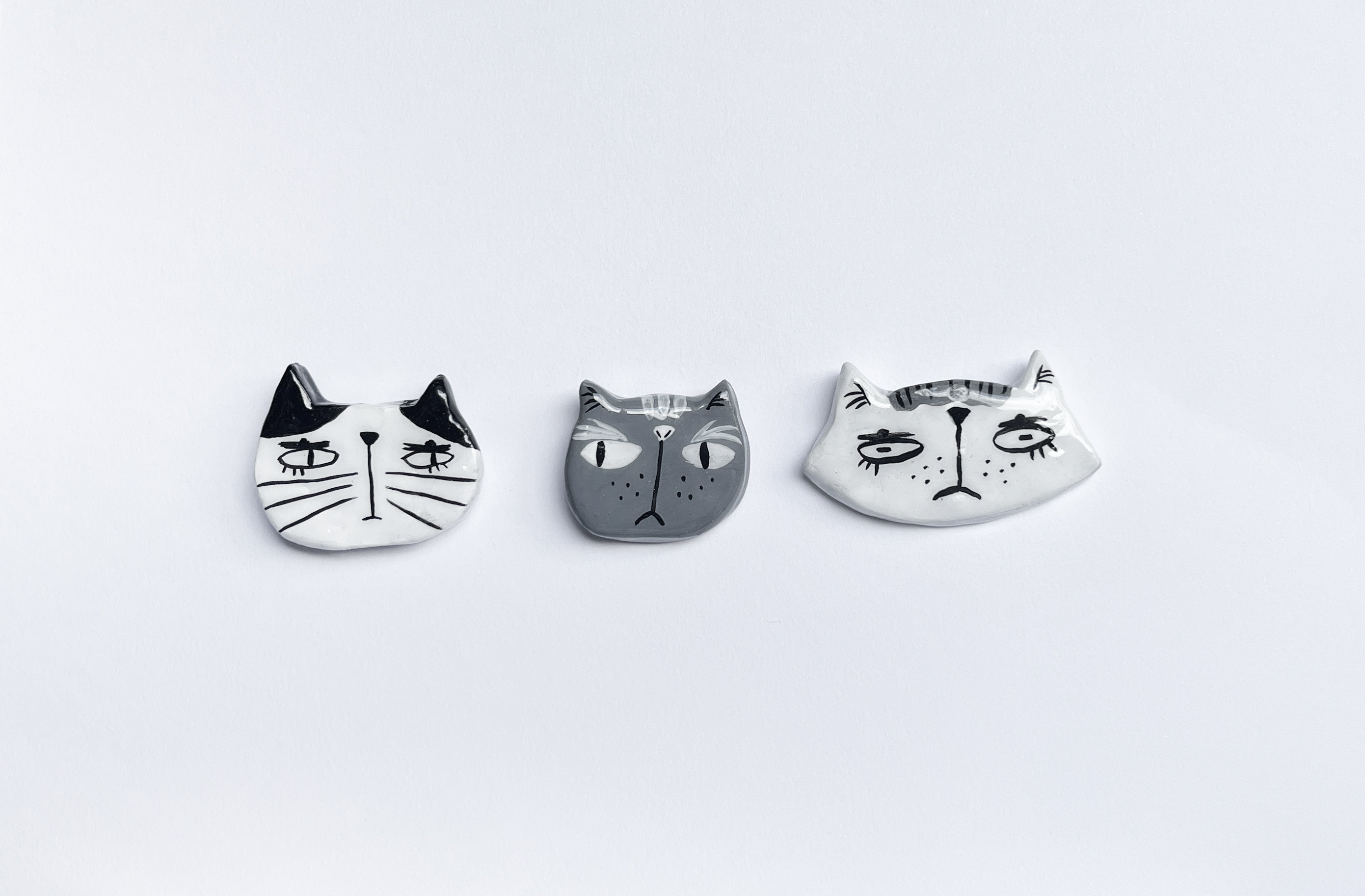 Cute Handmade Sad Face Clay Pins Cat - Etsy