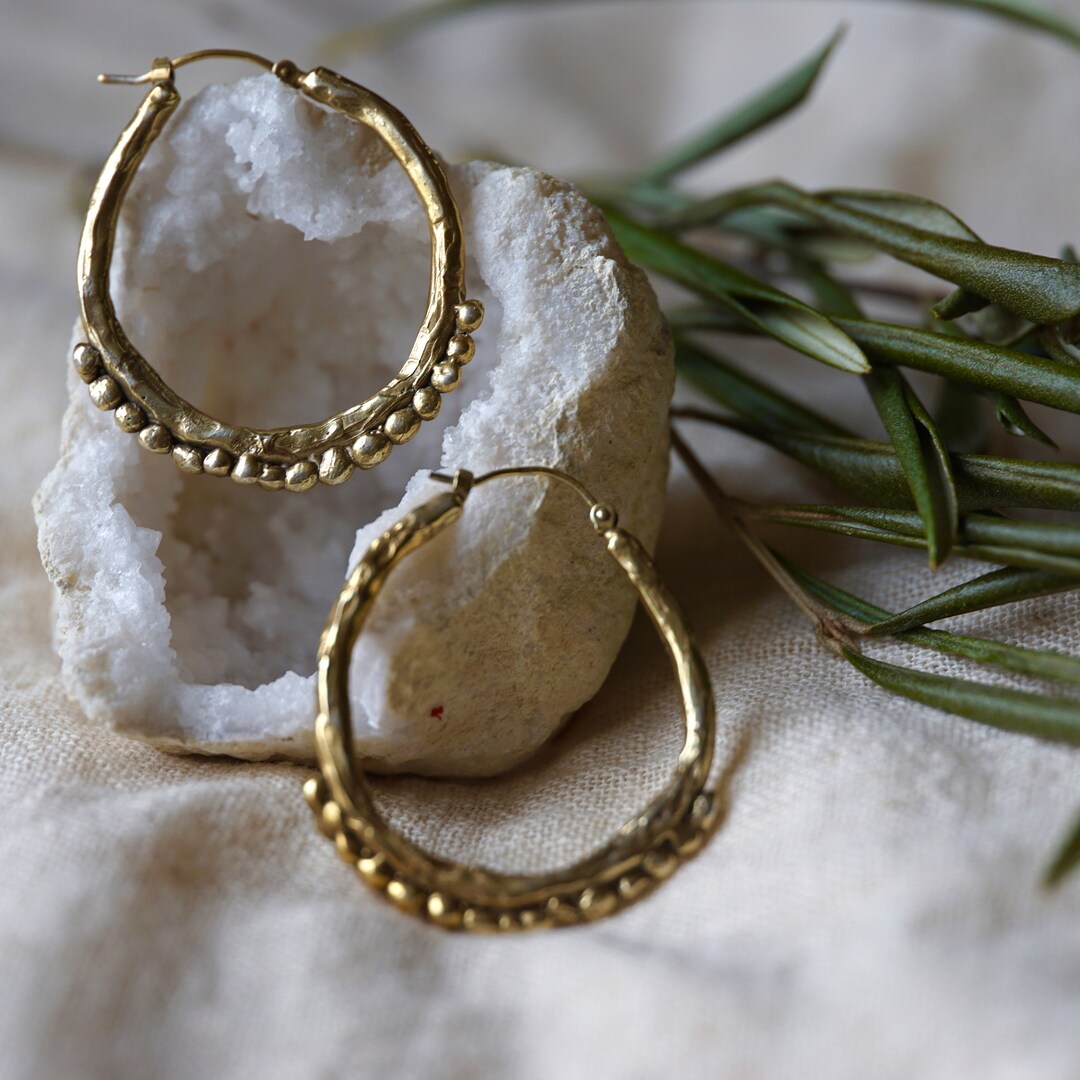 Wild Woman Hoops Earth People // Big Gold Plated Silver Hoops, Organic ...