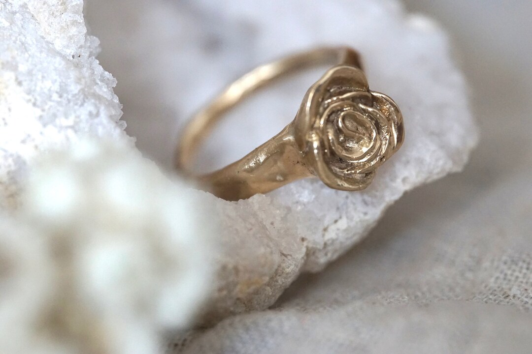 Rose Ring Solid Gold // Engagement Ring Without Stone. Rose Flower Ring ...