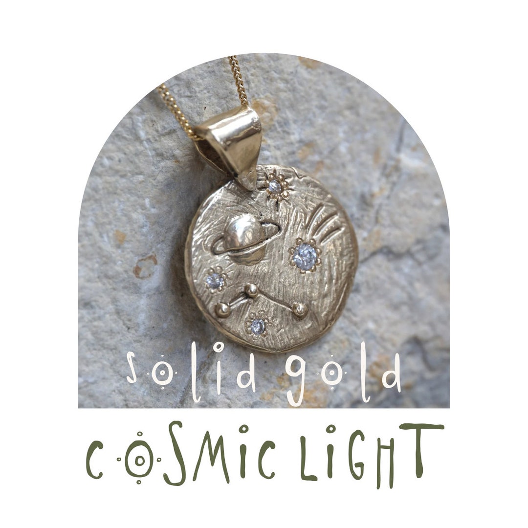 Cosmic Light Necklace /14k Solid Gold. Energetic Planet Pendant With ...