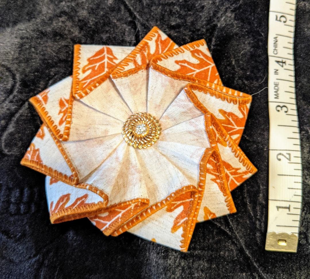 Burnt Orange Leaf and Ivory Cockade Rosette Pin With a Gold - Etsy