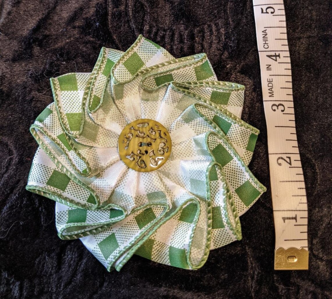 Green and White Cockade Rosette Pin With a Green Filligree Button ...