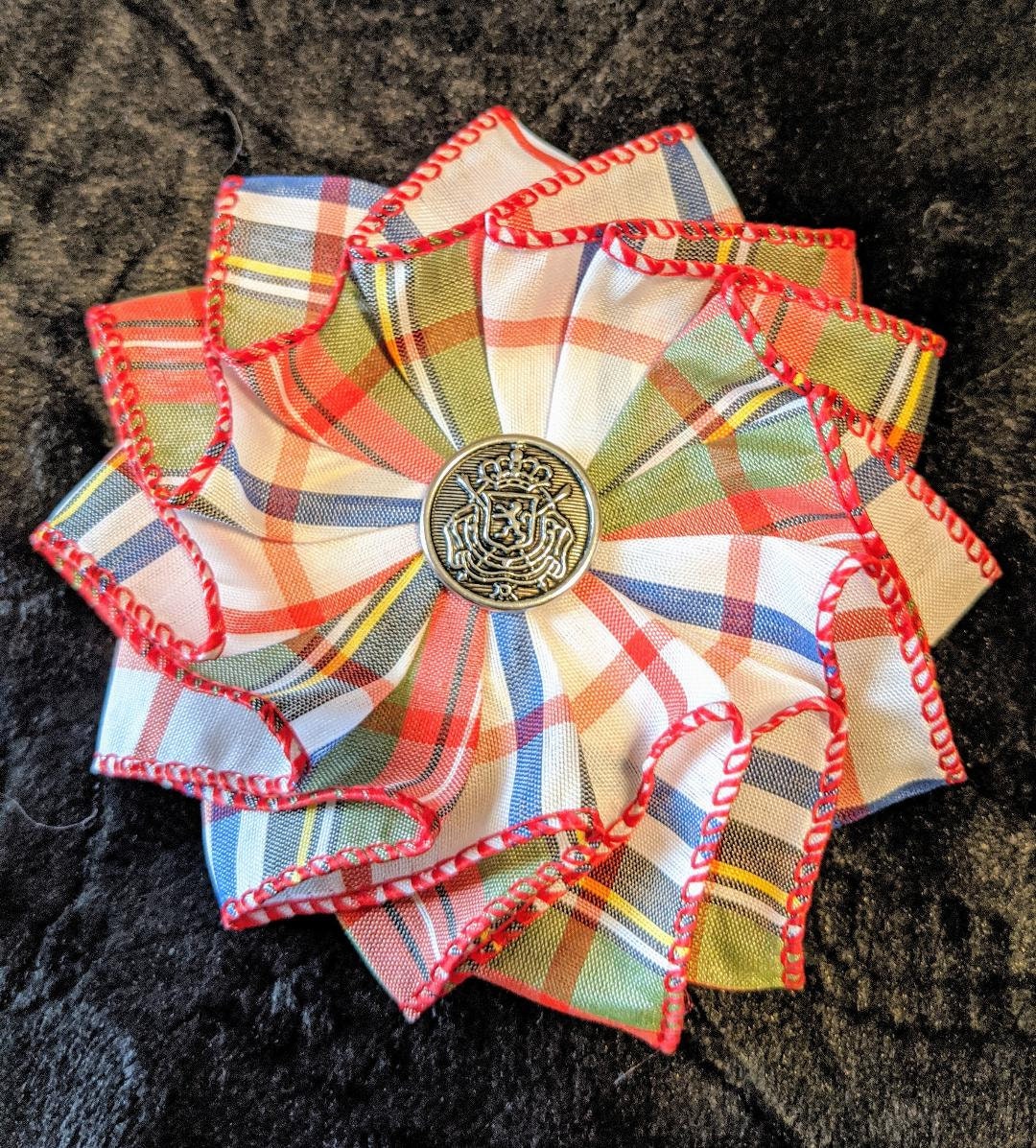 Red, Green, Blue, Yellow and White Plaid Cockade Rosette Pin With a ...