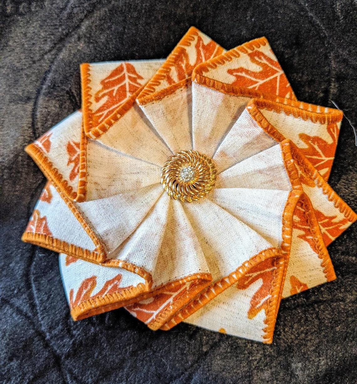 Burnt Orange Leaf and Ivory Cockade Rosette Pin With a Gold - Etsy