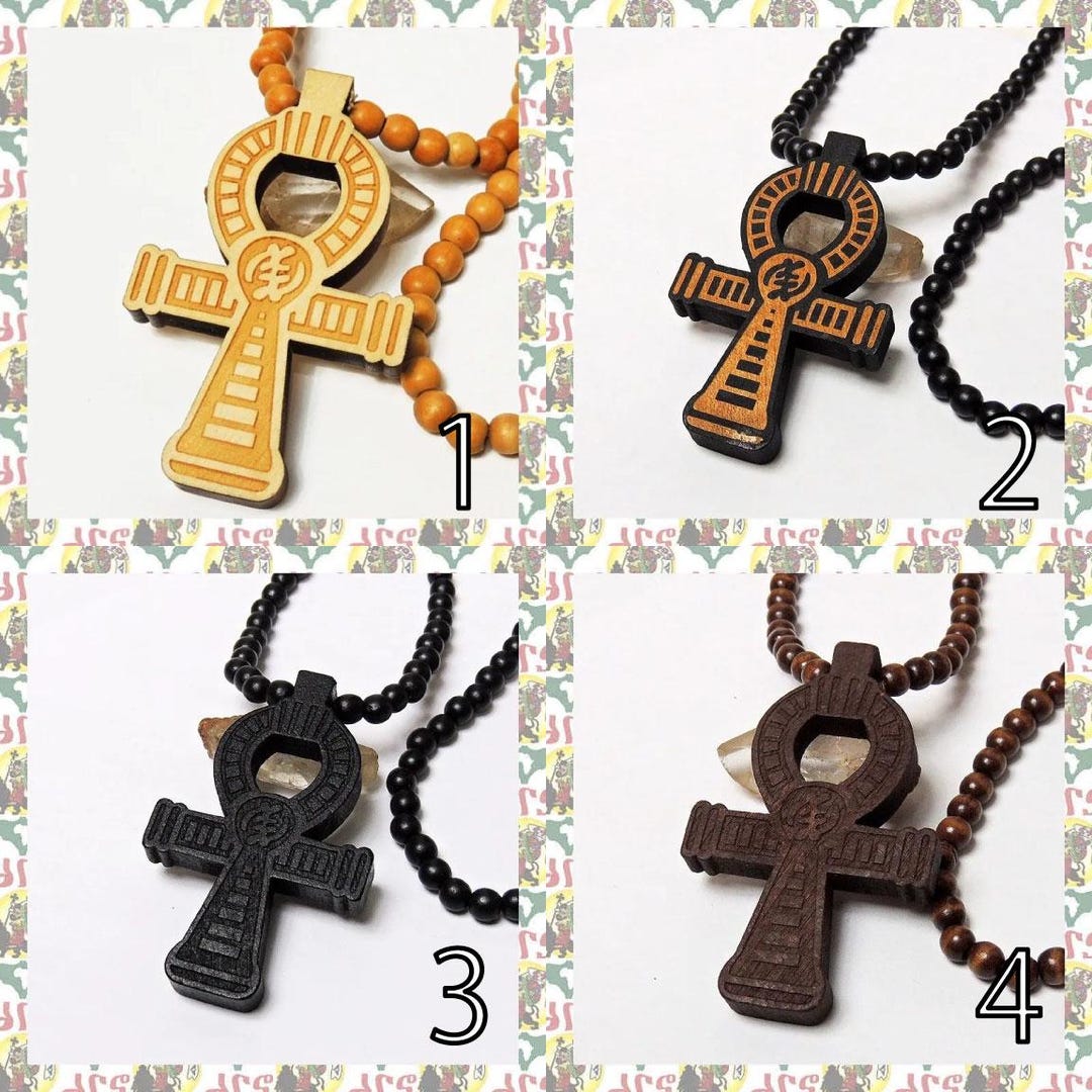 Beaded Wood Ankh Necklace (star of David Reggae Rastafari Roots Dub Gye ...
