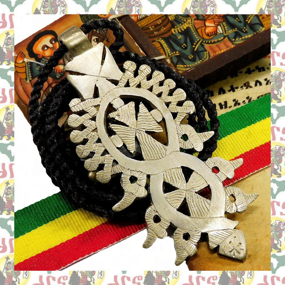Ethiopian Brass Cross Wax-cord Braided Necklace E92 / Reggae Rasatafari ...