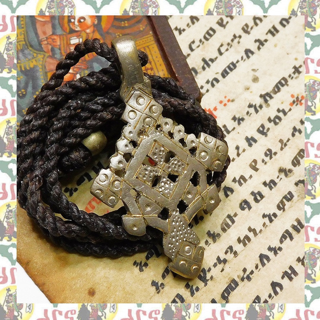 Ethiopian Brass Cross Wax-cord Braided Necklace E84 / Reggae Rasatafari ...