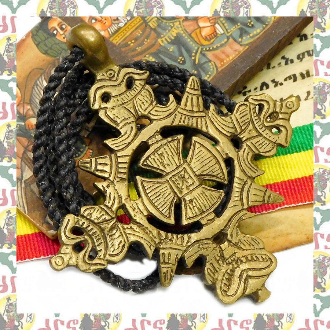 Ethiopian Brass Cross Wax-cord Braided Necklace E96 / Reggae Rasatafari ...