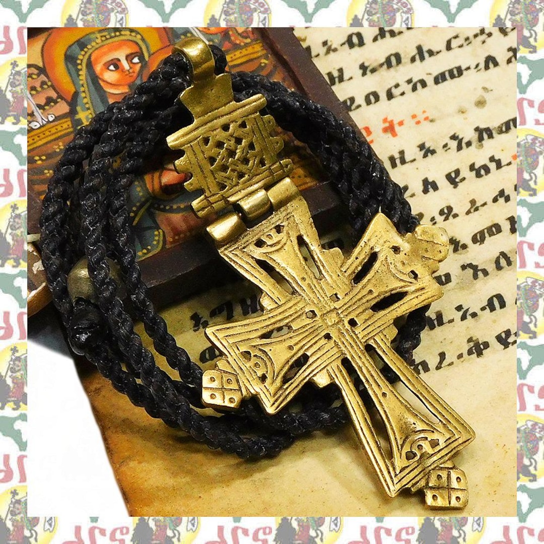 Ethiopian Brass Cross Wax-cord Braided Necklace D14 / Reggae Rasatafari ...