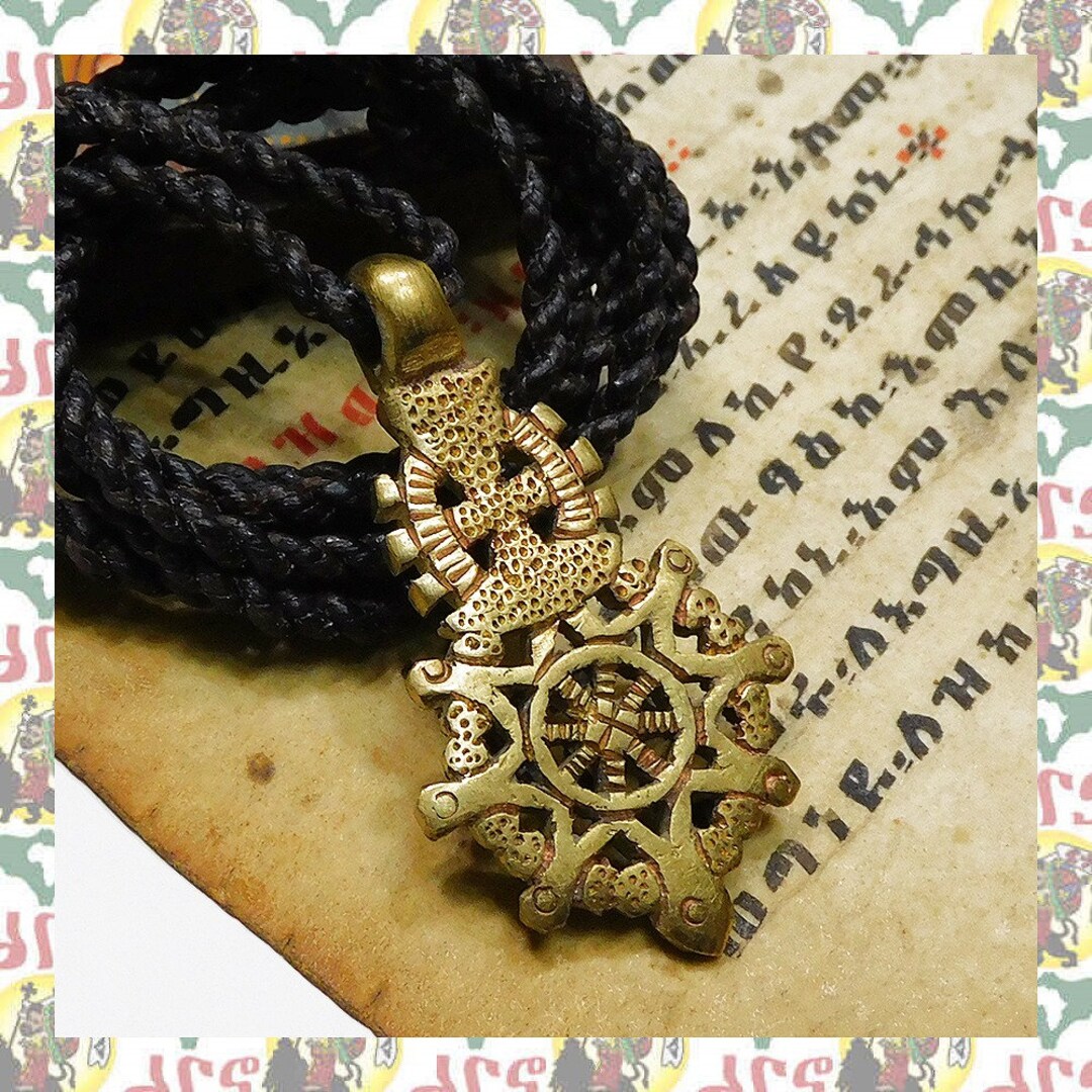 Ethiopian Brass Cross Wax-cord Braided Necklace E85 / Reggae Rasatafari ...