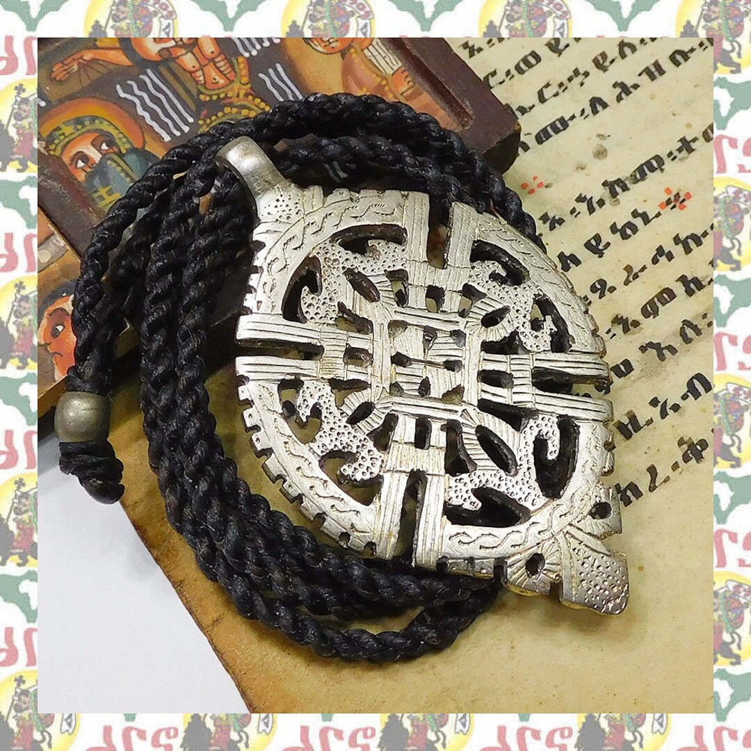 Ethiopian Brass Cross Wax-cord Braided Necklace E87 / Reggae Rasatafari ...