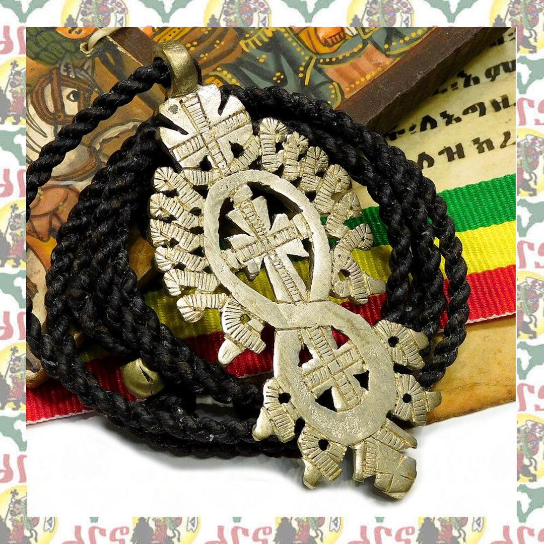 Ethiopian Brass Cross Wax-cord Braided Necklace E97 / Reggae Rasatafari ...