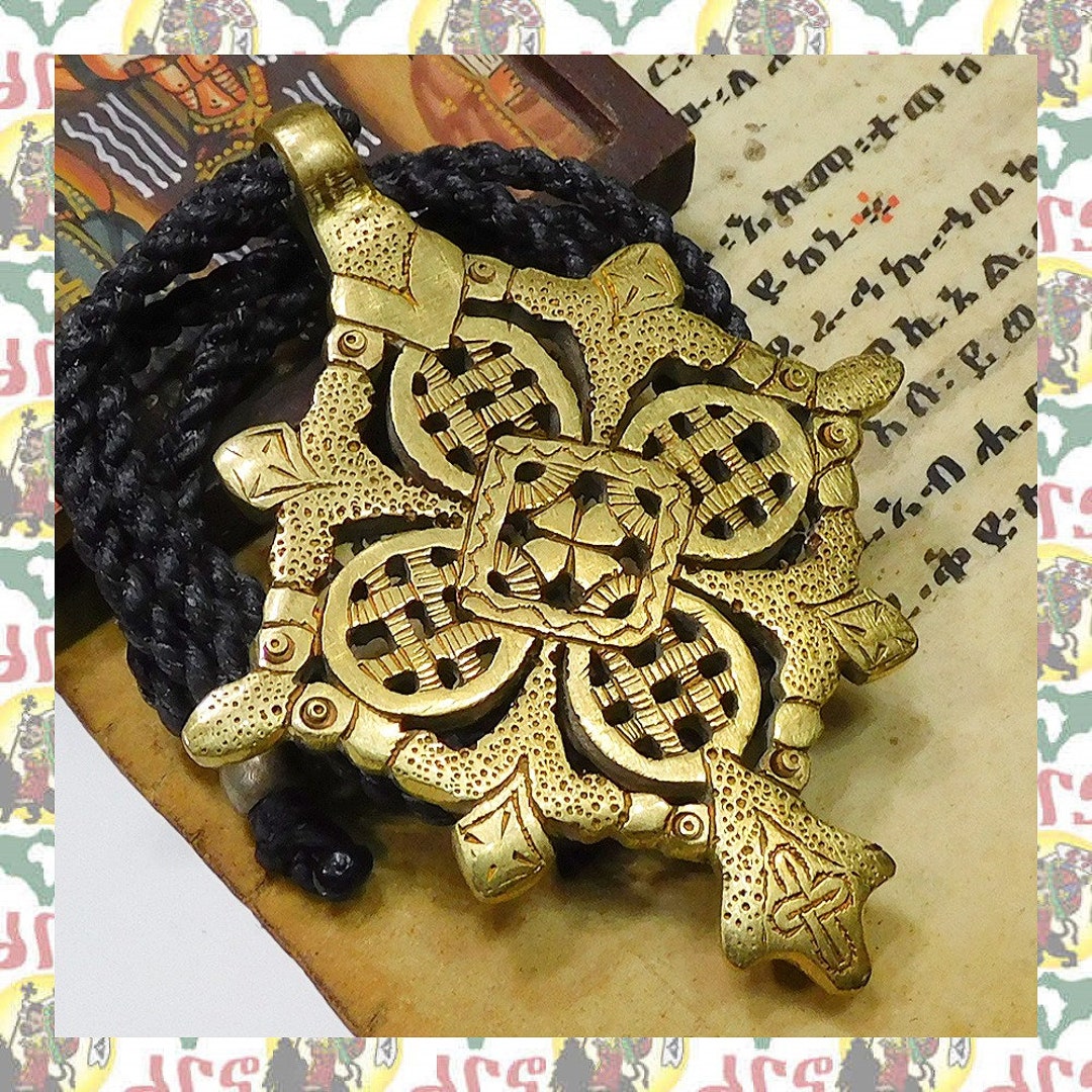 Ethiopian Brass Cross Wax-cord Braided Necklace E89 / Reggae Rasatafari ...