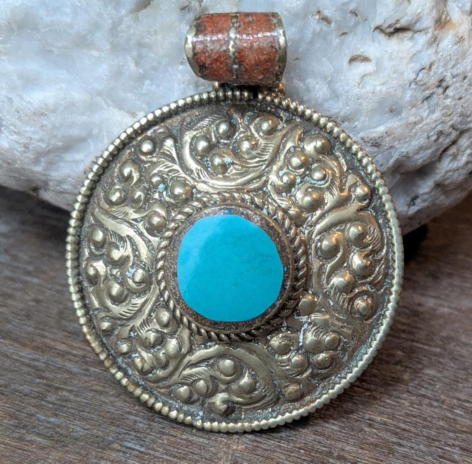 Collection of Vintage Tibetan Ethnic Pendant With Turquoise and Coral ...