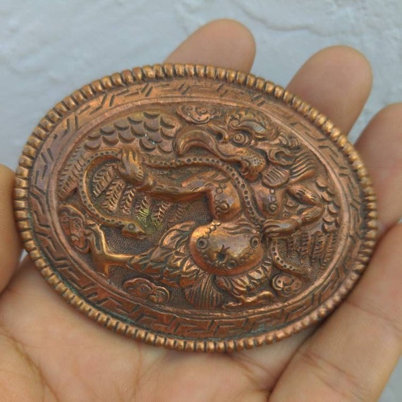 Exotic Tibetan Copper Garuda Belt Buckle Gem