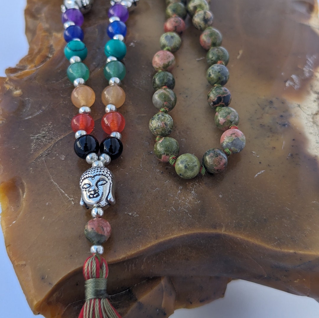 Unakite Jasper With 7 Chakra Stone/ Unakite Jasper Mala/ Unakite Jasper ...