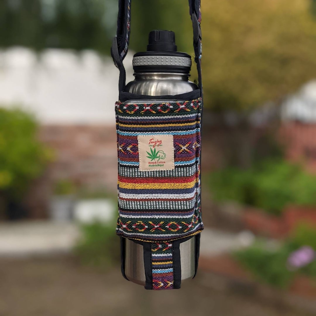 Hemp Water Bottle Holder With Phone Pocket: Fits 40oz Bottles - Etsy
