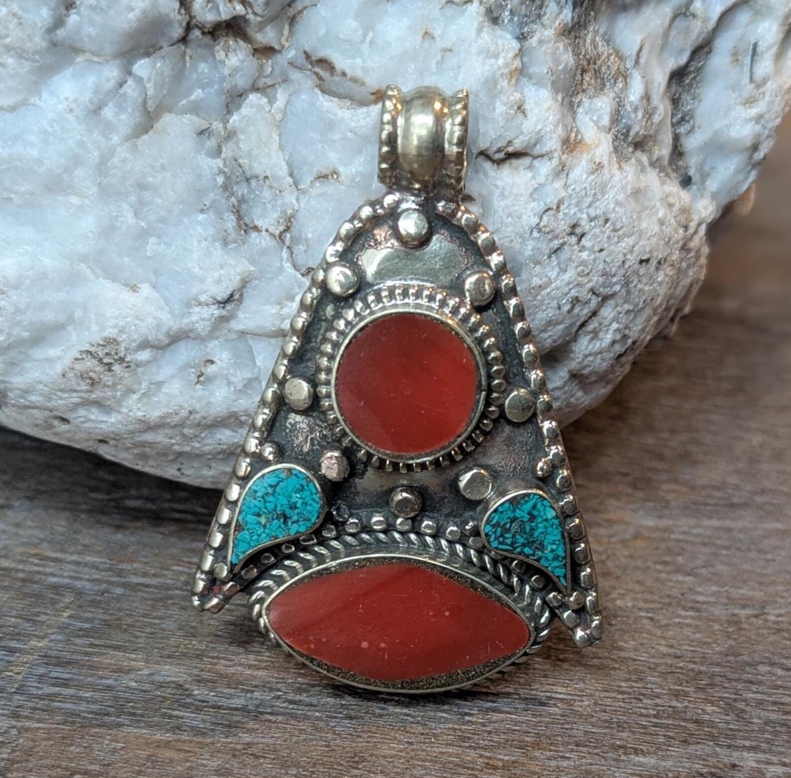 Collection of Vintage Tibetan Ethnic Pendant With Turquoise and Coral ...