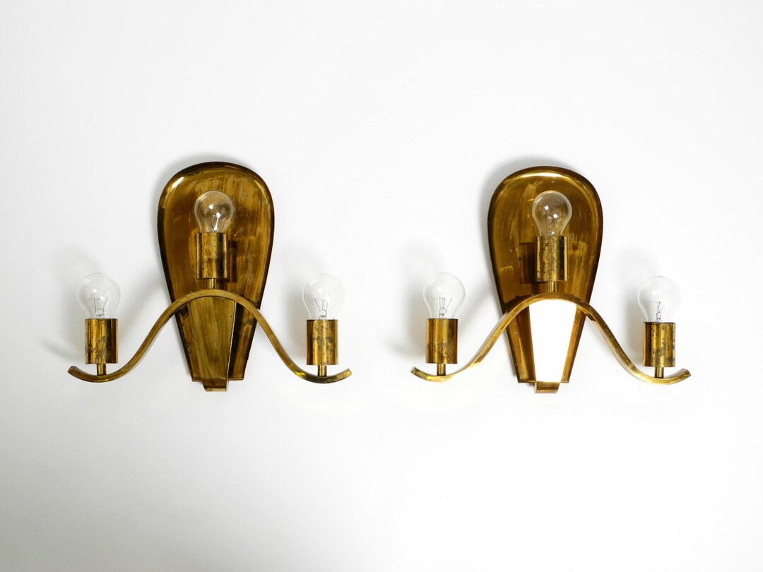 Pair of Large Heavy Mid Century Brass Wall Lights From a German Church ...