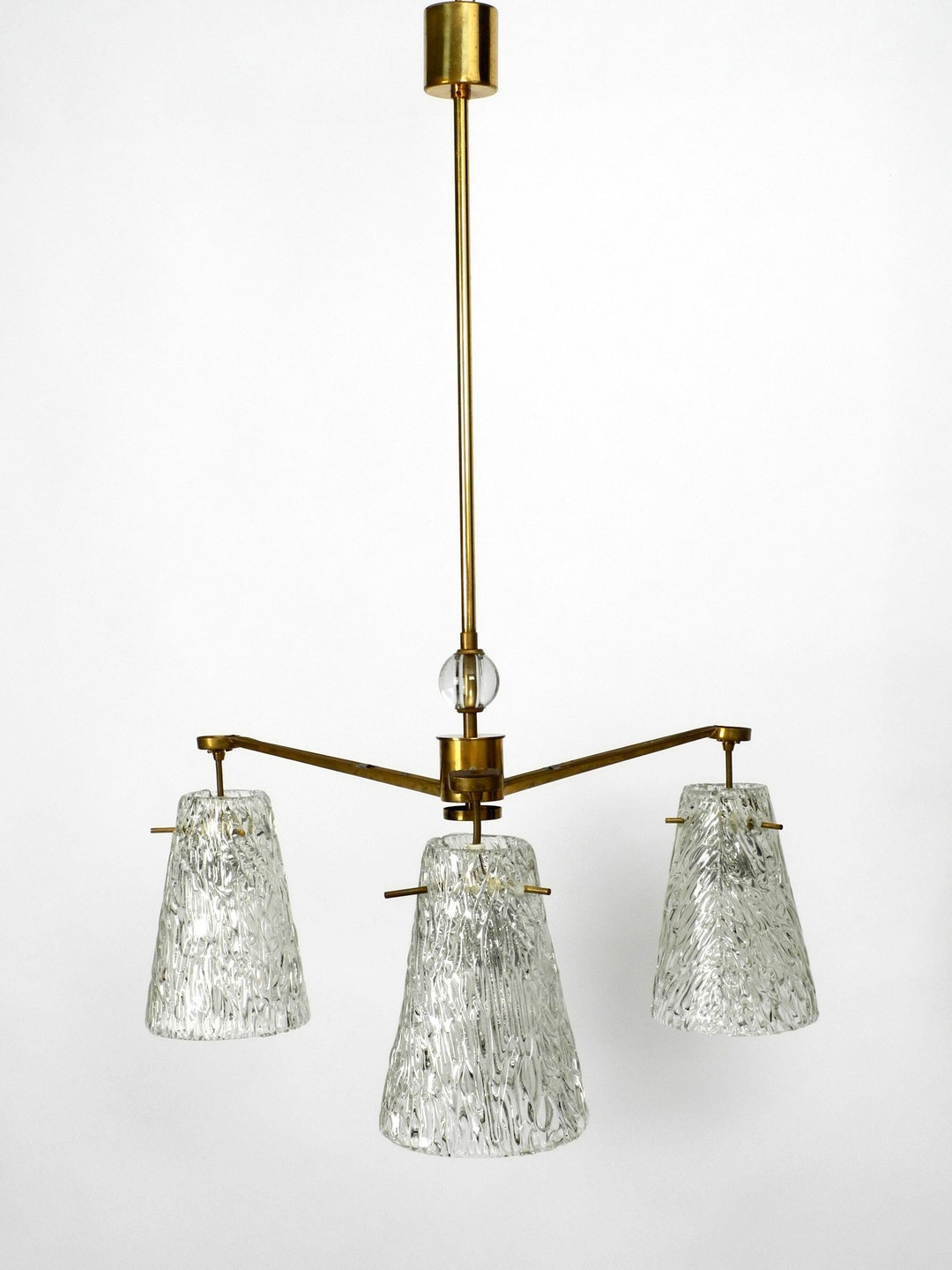 Beautiful Heavy Mid Century Modern Ceiling Lamp With Three Glass Shades ...